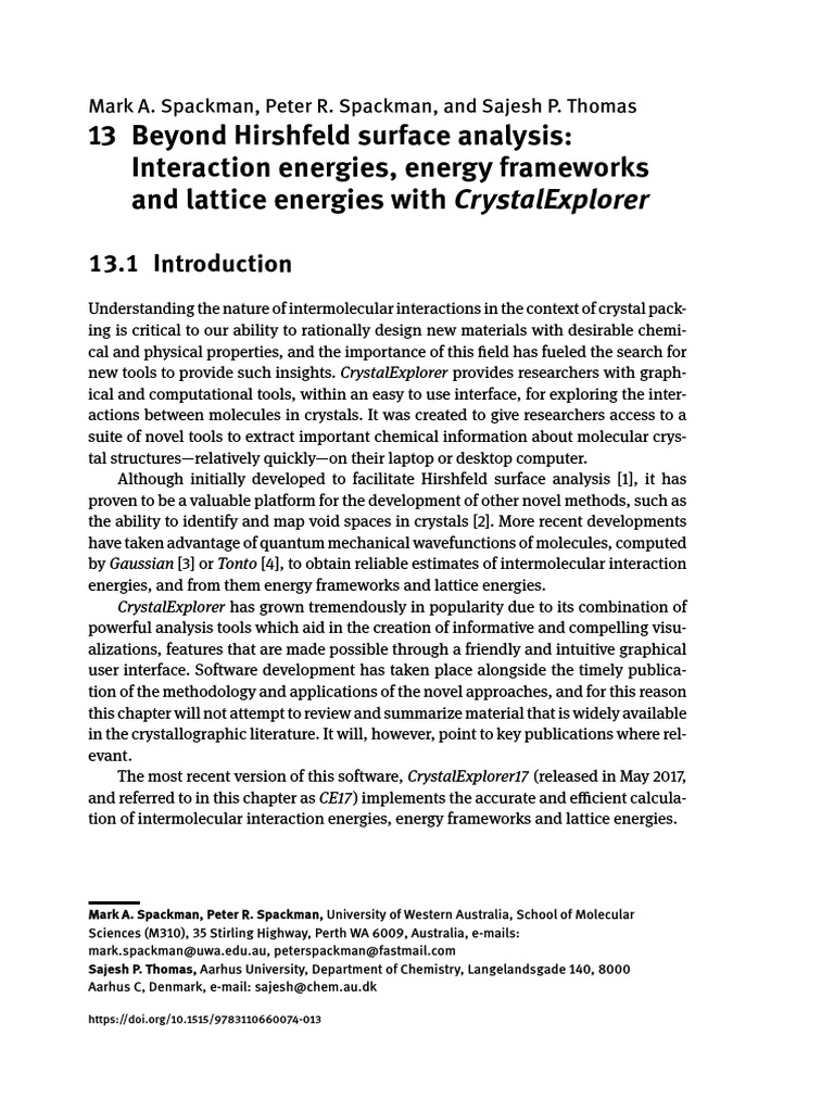 Beyond Hirshfield Surface Analysis - Interaction Energies, Energy Frameworks, and Lattice ...