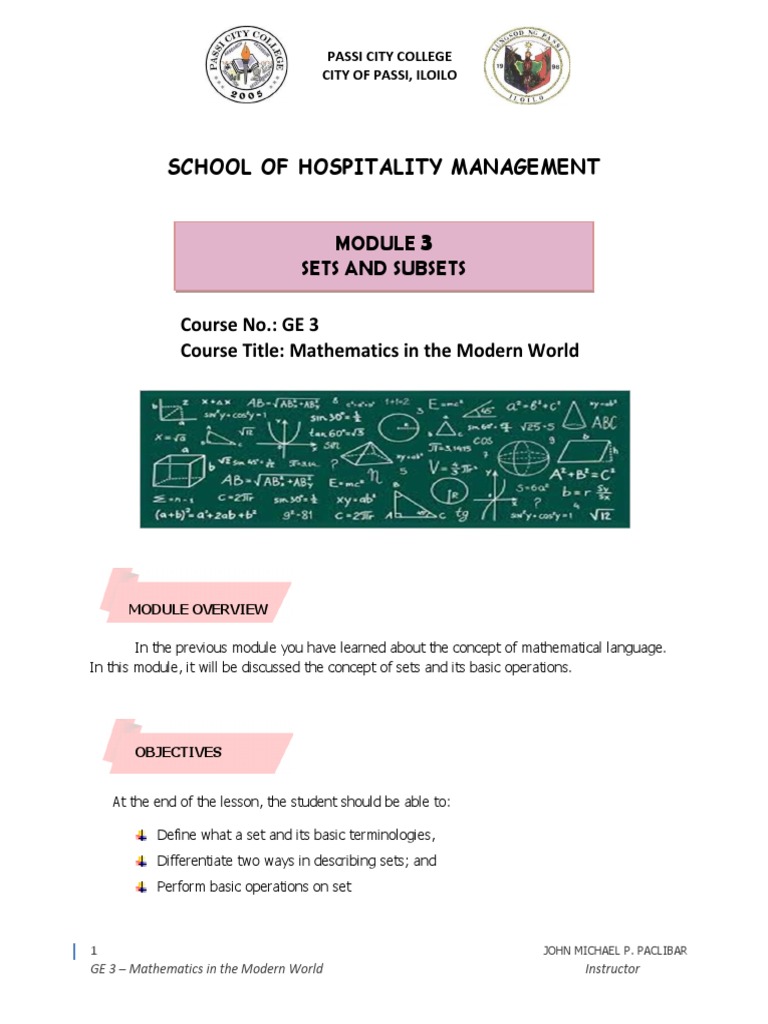 Module 3 GE3 Math | PDF | Set (Mathematics) | Numbers