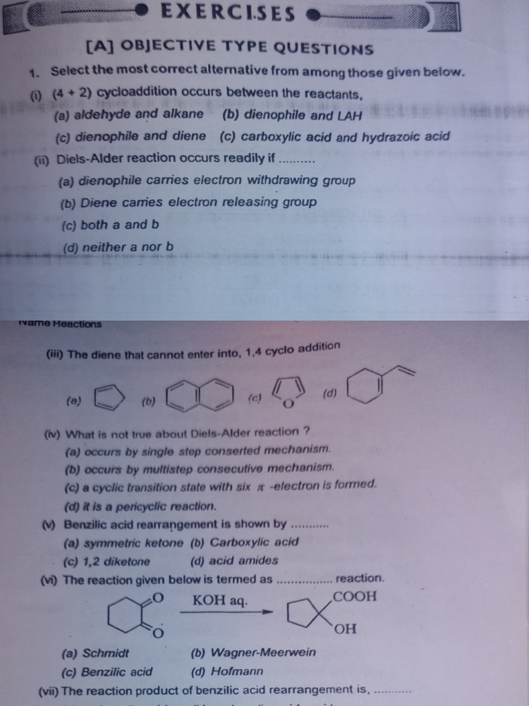 Objective Type Questions on Name Reactions and Reagents in Organic Synthesis | PDF | Chemical ...