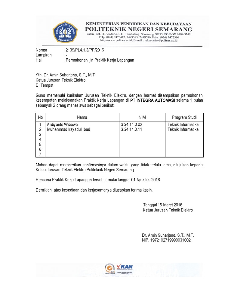 Surat Pengantar Magang | PDF