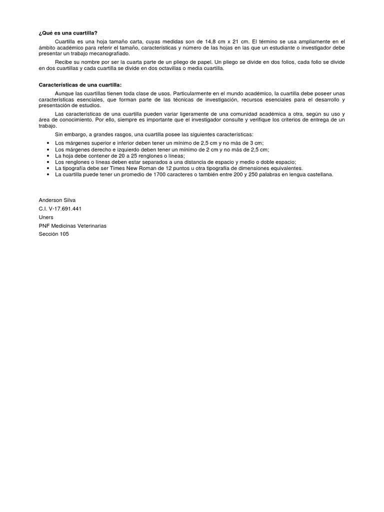 Definición y características de cuartillas | PDF