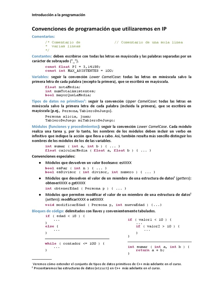 IP Convenciones de Programación | PDF | C ++ | Programación de computadoras