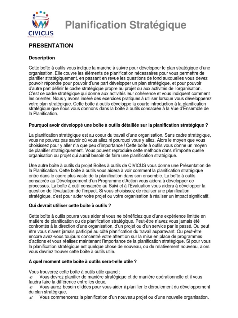 Planification Strategique-Boite A Outil | PDF | Stratégie militaire ...