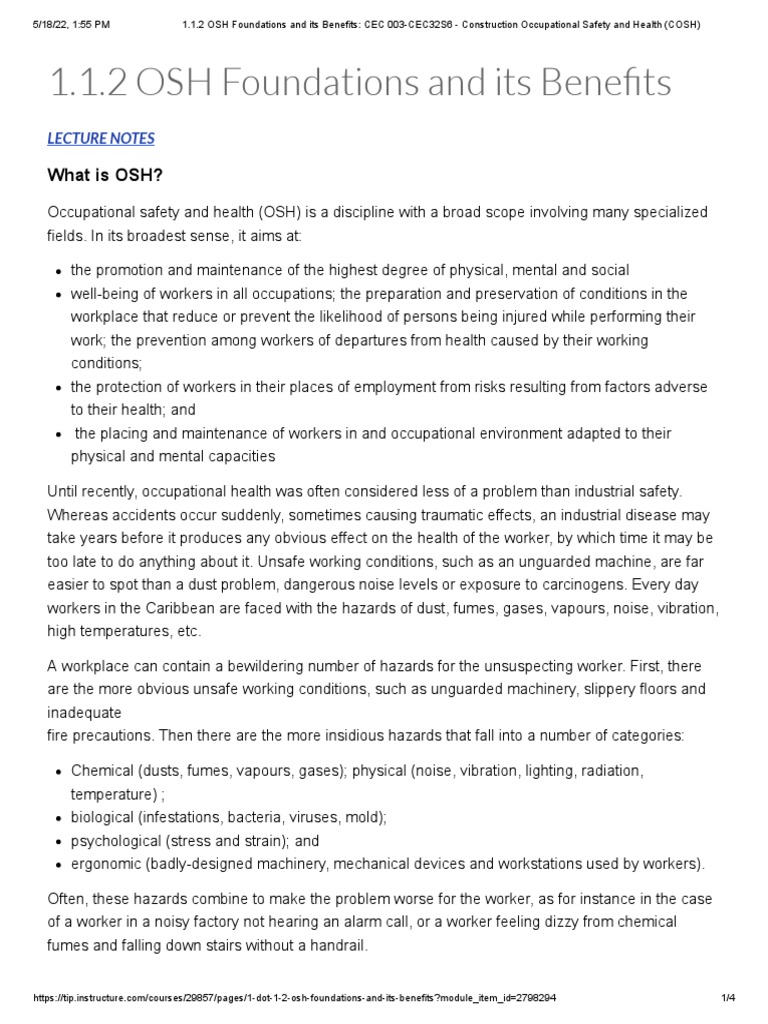 OSH Foundations and Benefits Explained | PDF | Occupational Safety And ...