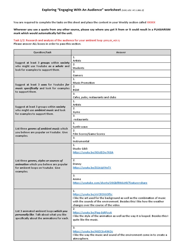 Ambient Loop Worksheet 1 22 23 | PDF