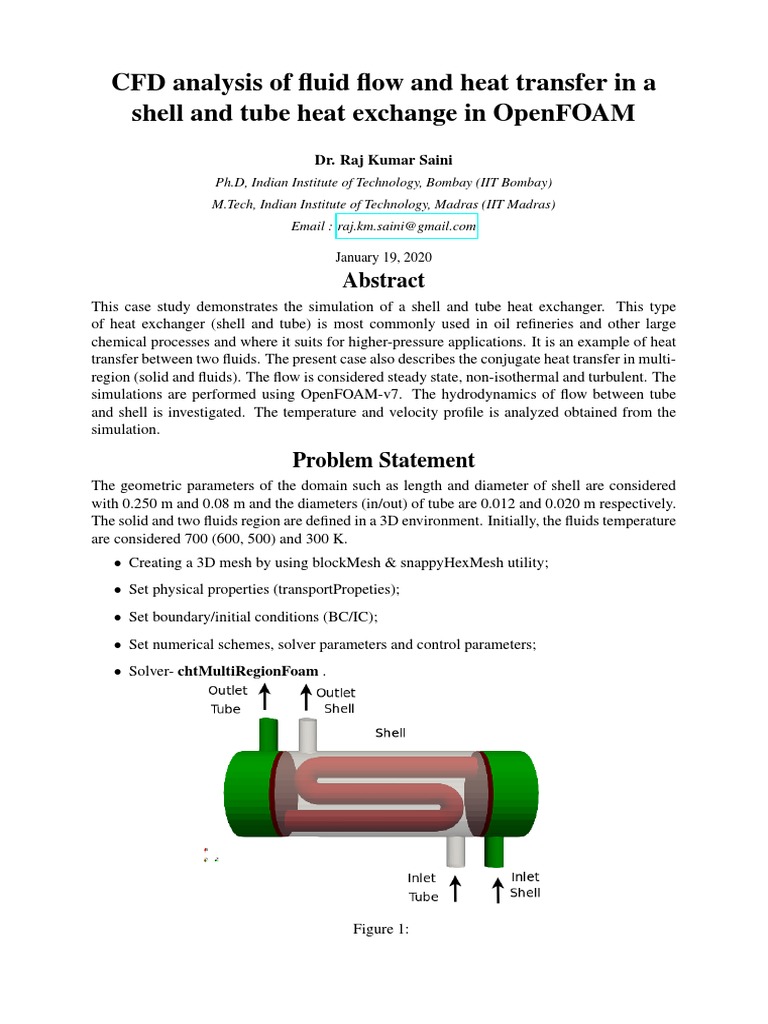CFD Analysis of Fluid Flow and Heat Transfer in A Shell and Tube Heat Exchanger Using OpenFOAM | PDF