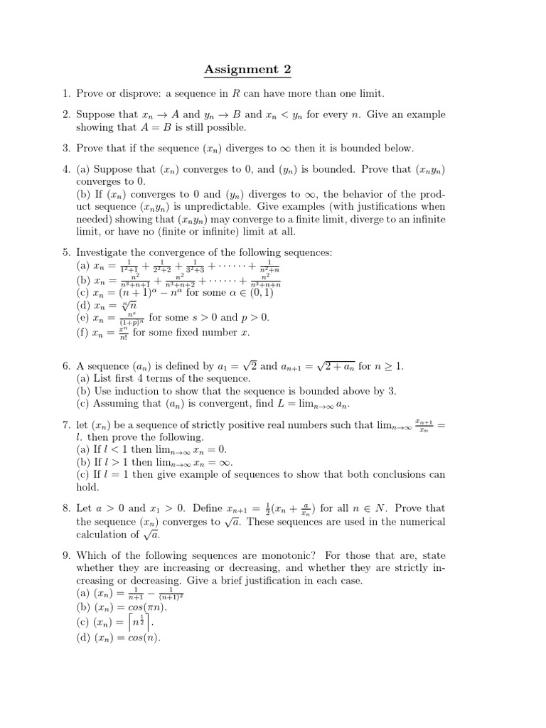 Assignment 2 | PDF | Sequence | Limit (Mathematics)