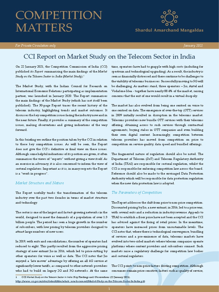 CCI Report On Market Study On The Telecom Sector in India | PDF | Net Neutrality | Radio Spectrum