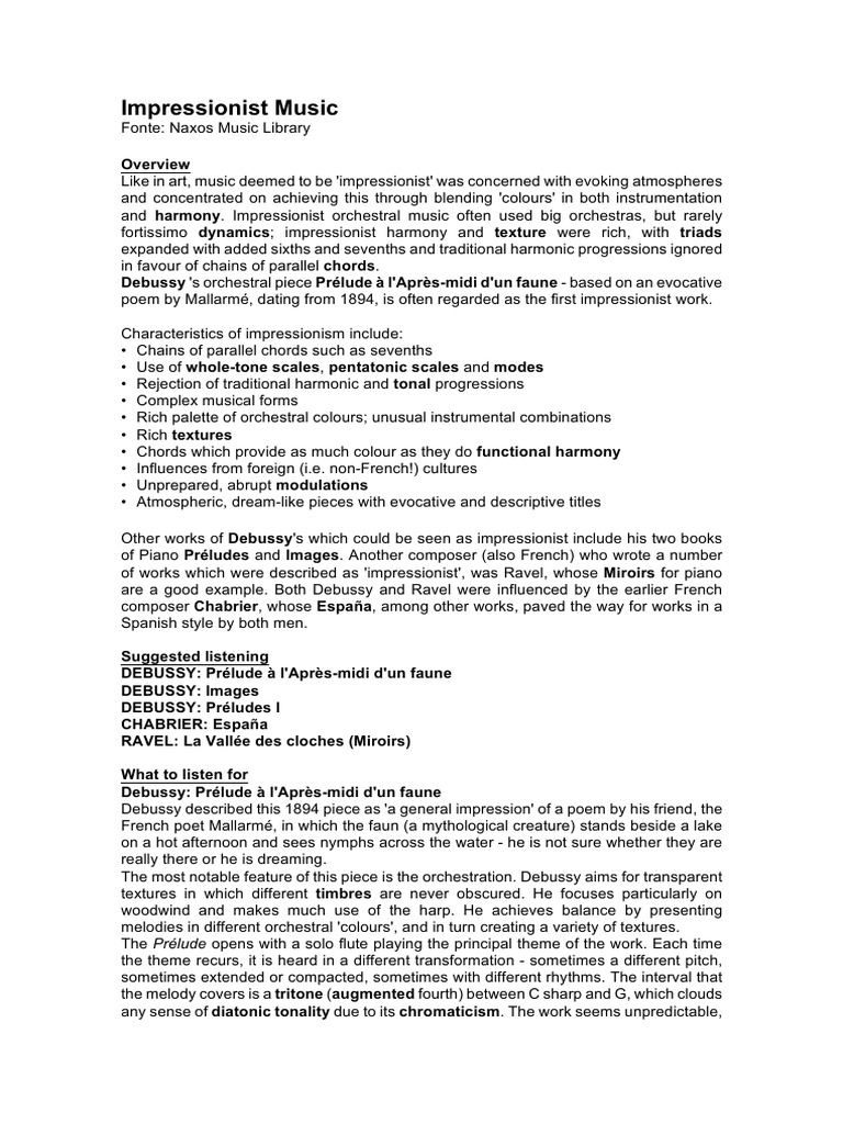 Characteristics of Impressionist Music | PDF | Harmony | Musicology