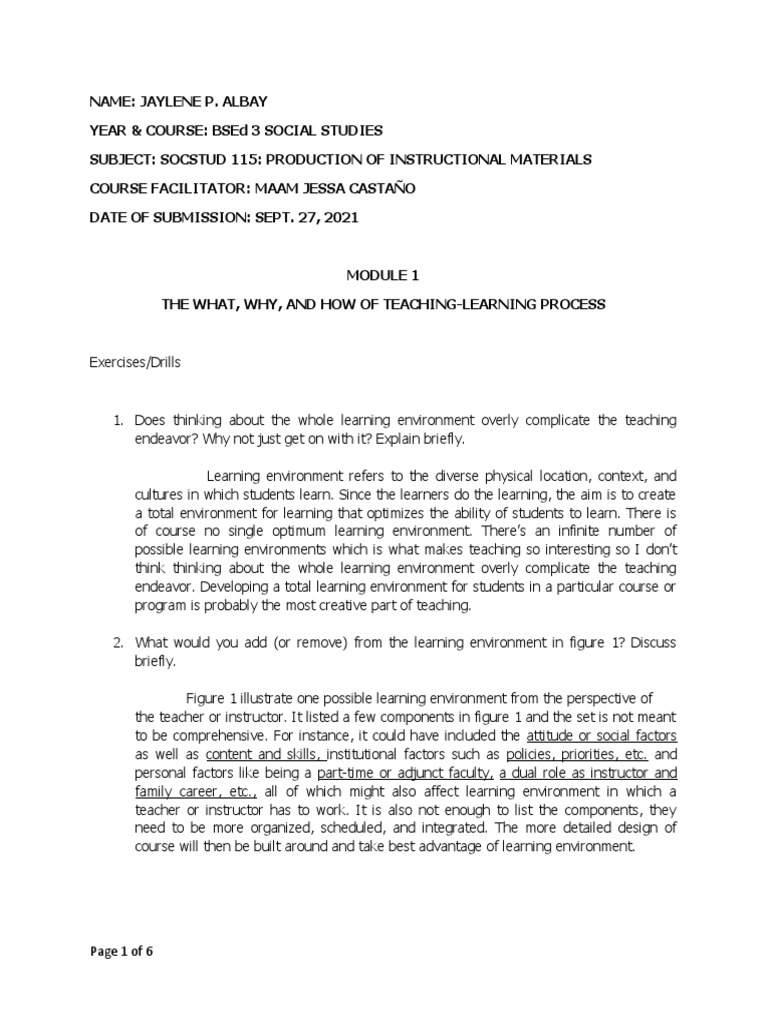 Module 1 IMs Worksheet | Download Free PDF | Teaching Method | Learning