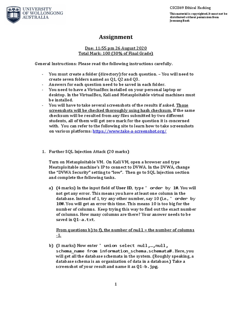 Assignment Spec CSCI369 S3 SIM 2020 | PDF