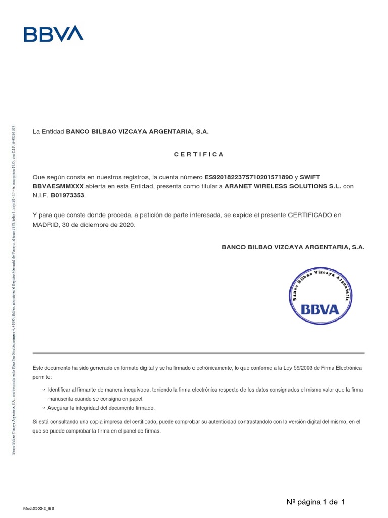 3167340-Certificado Cuenta Bancaria BBVA (1) | PDF