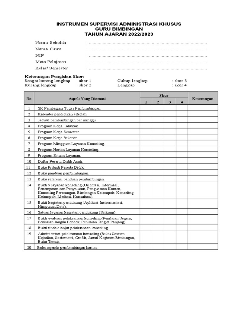 1B - K13 - Kurmer - Instrumen Supervisi Adm Pembelajaran Guru Bimbingan ... 1B - K13 - Kurmer - Instrumen Supervisi Adm Pembelajaran Guru Bimbingan ...