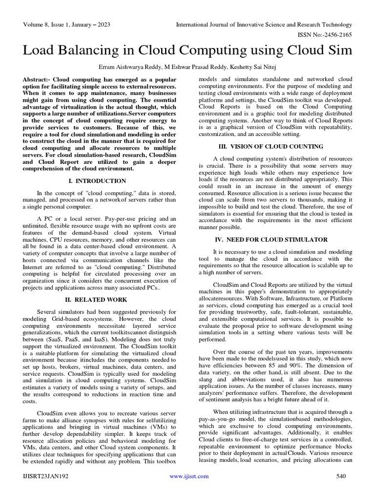 Load Balancing In Cloud Computing Using Cloud Sim Pdf Cloud Computing Virtualization