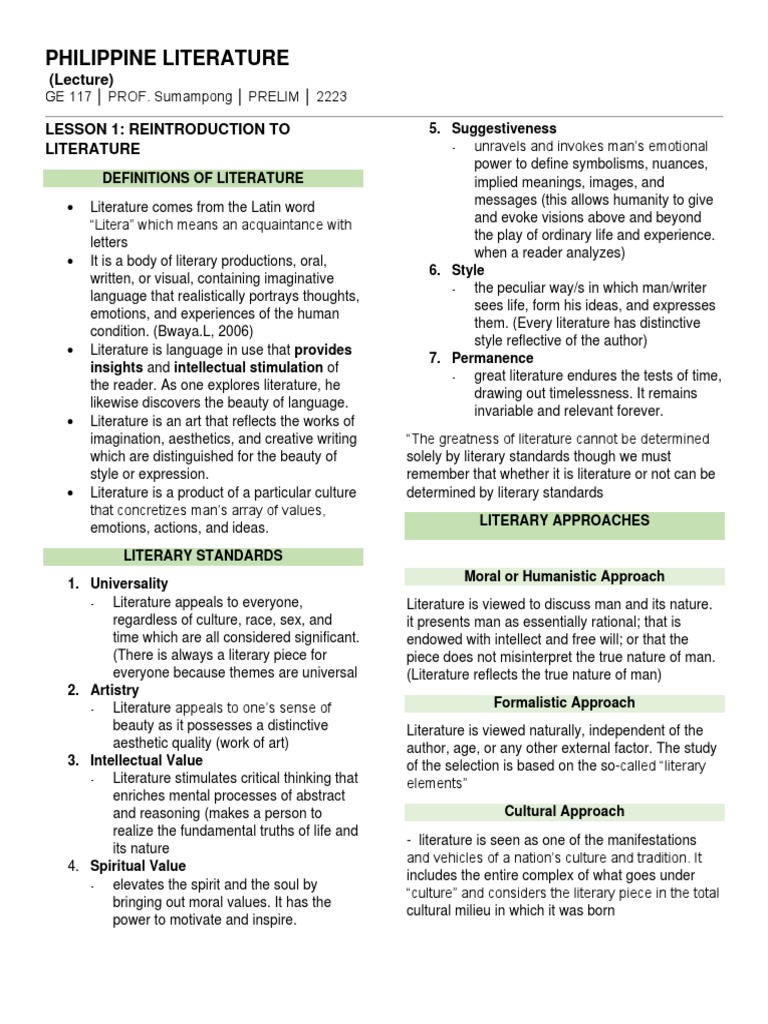 Ge 117 Philippine Literature Prelim Lecture Notes | PDF | Tagalog ...