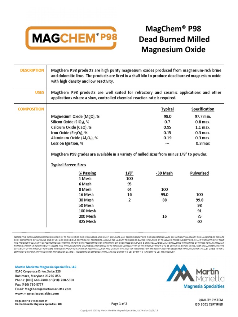 MagChem P98 | PDF | Legal Liability | Magnesium