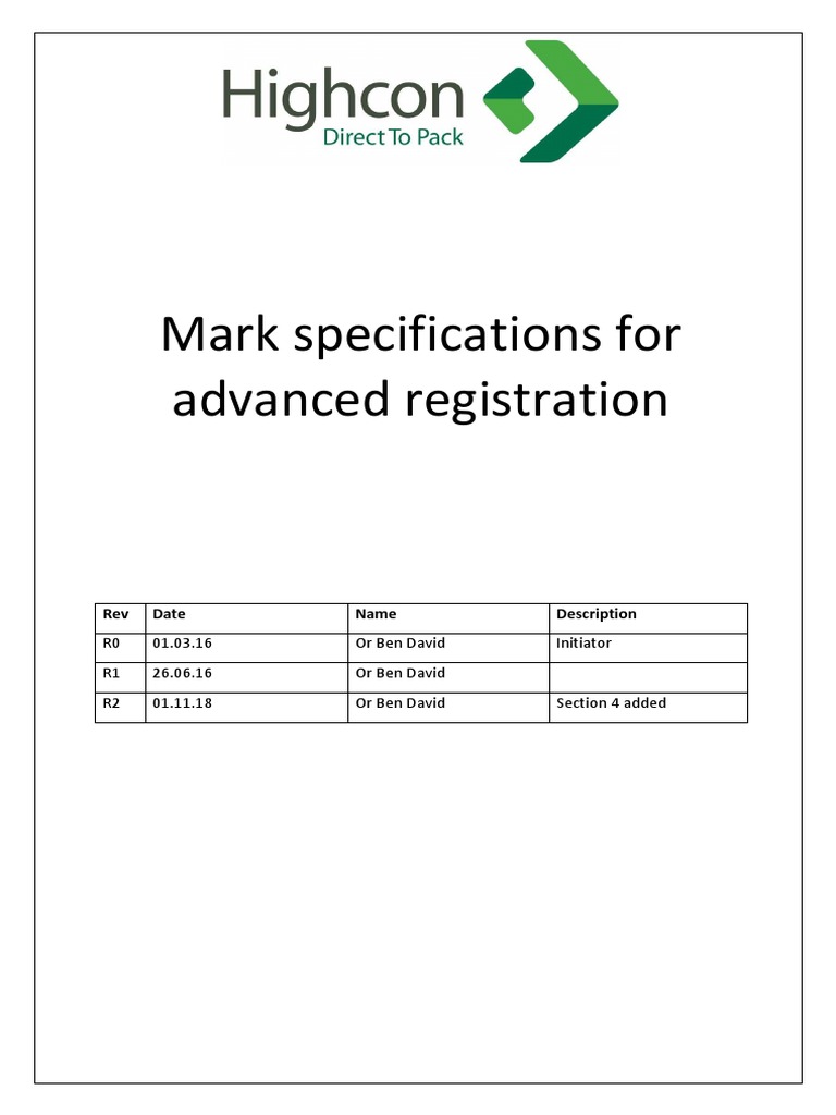 Highcon Mark Spec For Advanced Registration | PDF | Imaging | Vision
