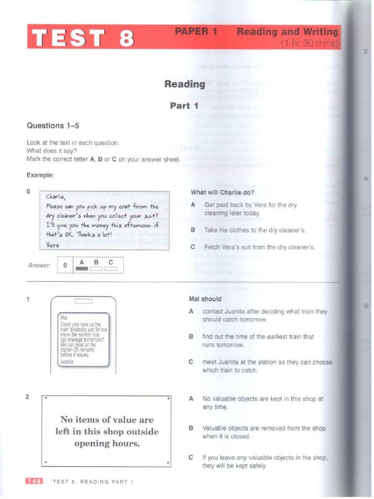 Test 8 Reading Part 1 | PDF