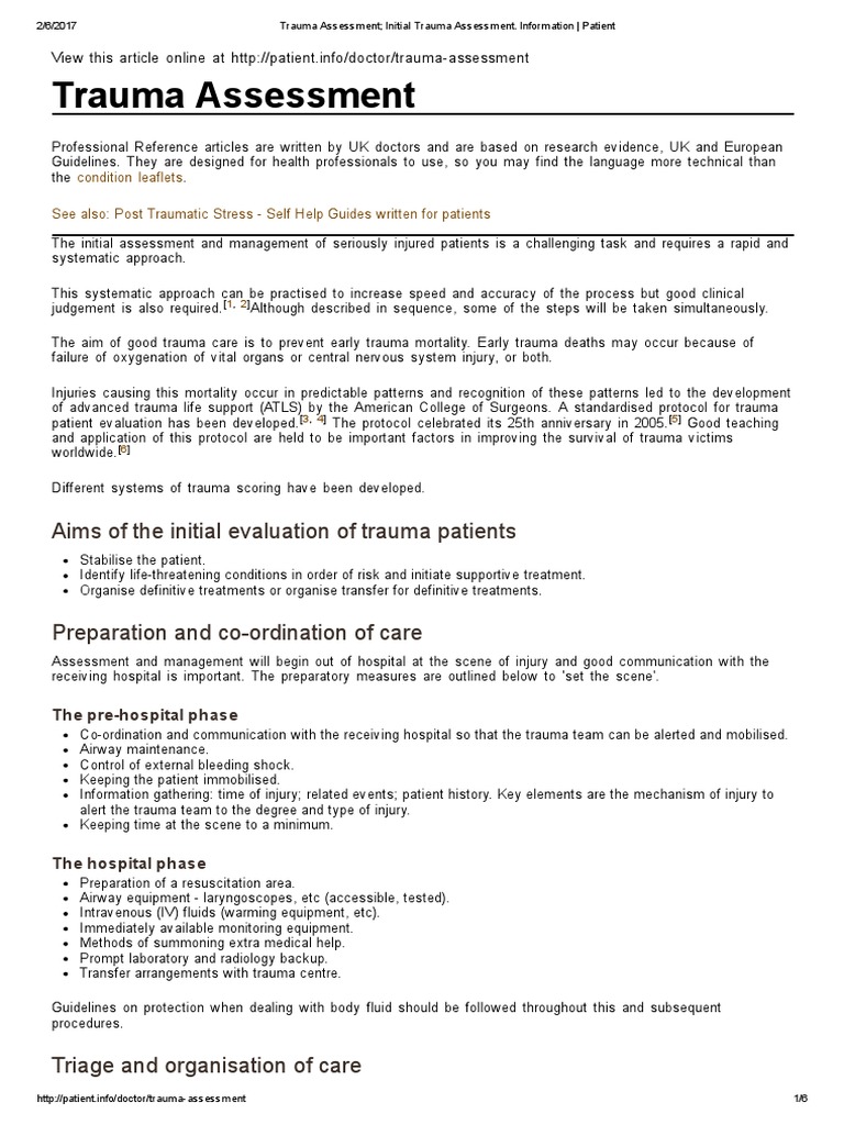 Trauma Patient Initial Assessment Guide | PDF | Major Trauma | Bleeding