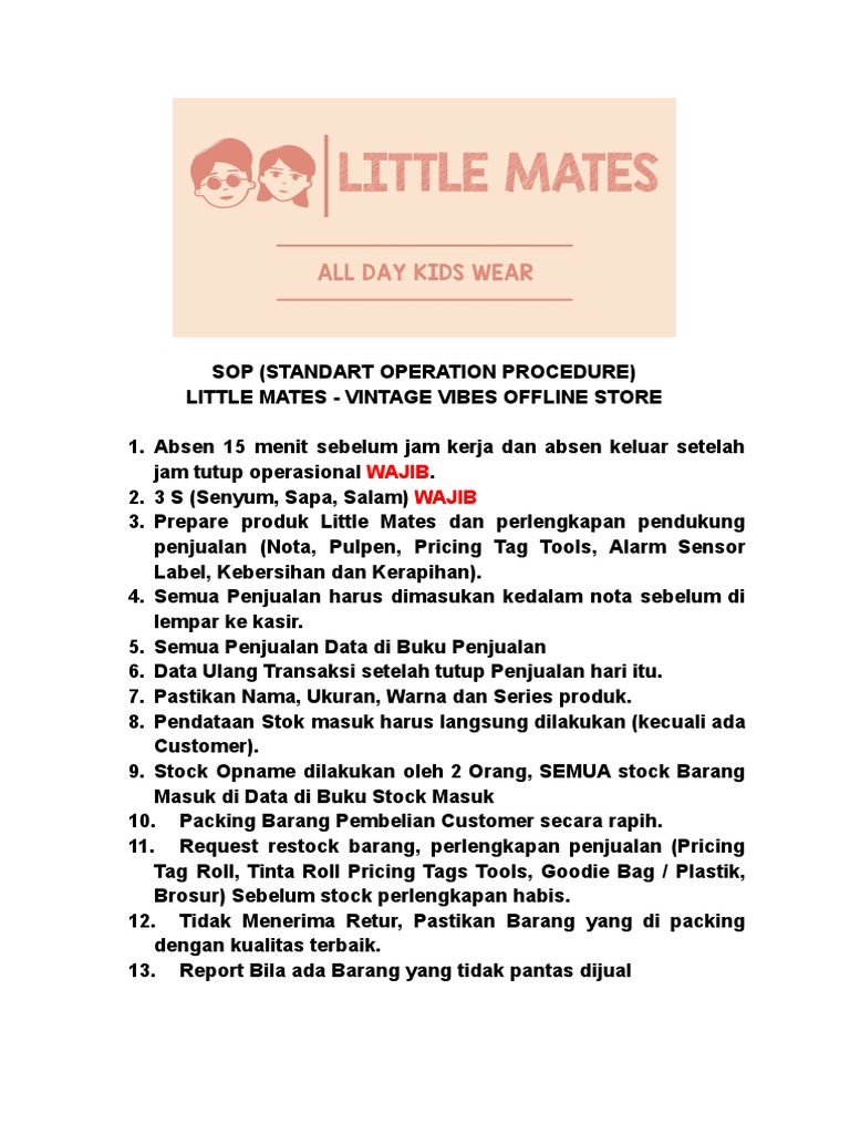 Sop (Standart Operation Procedure) | PDF