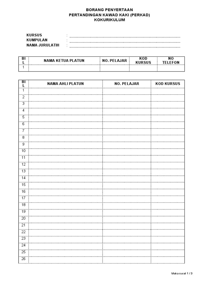 Borang Penyertaan Kawad Kaki (PERKAD) | PDF