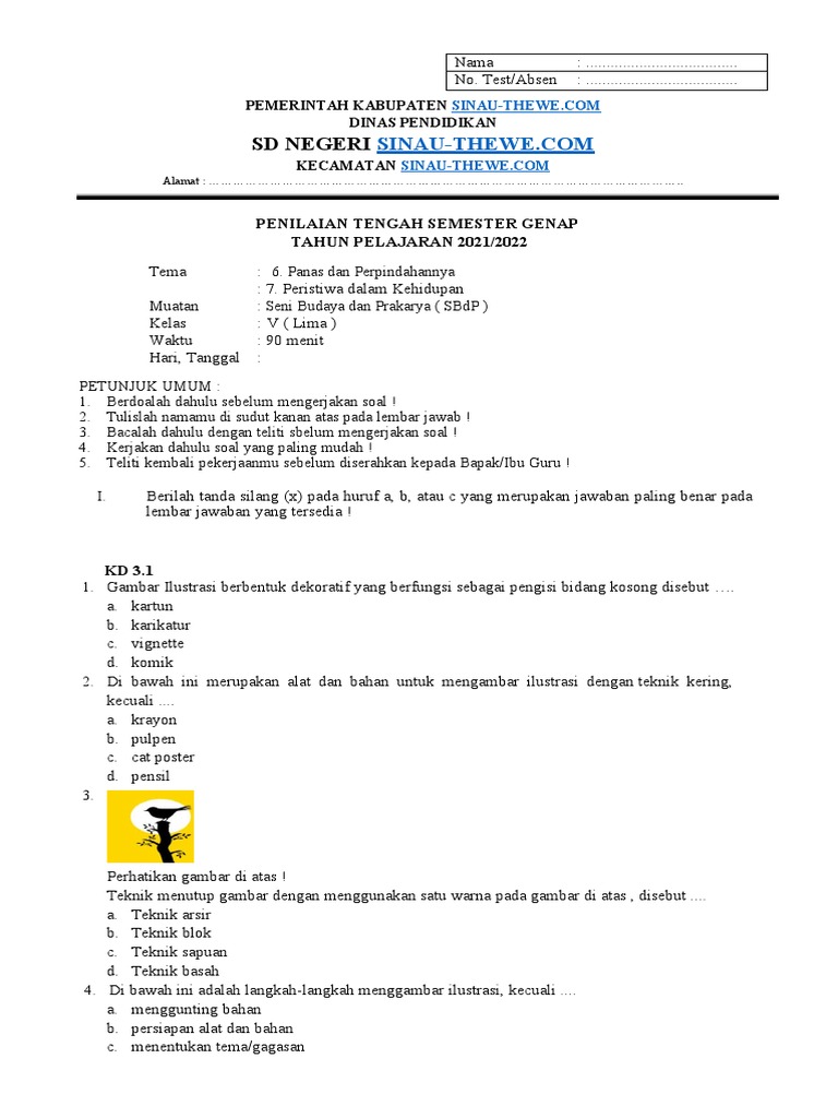 Soal PTS Kelas 5 Semester 2 SBDP Tahun 2022 Sinau-Thewe | PDF | Kajian Bahasa Asing | Seni