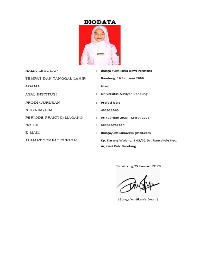 Biodata PKL Magang Bunga | PDF