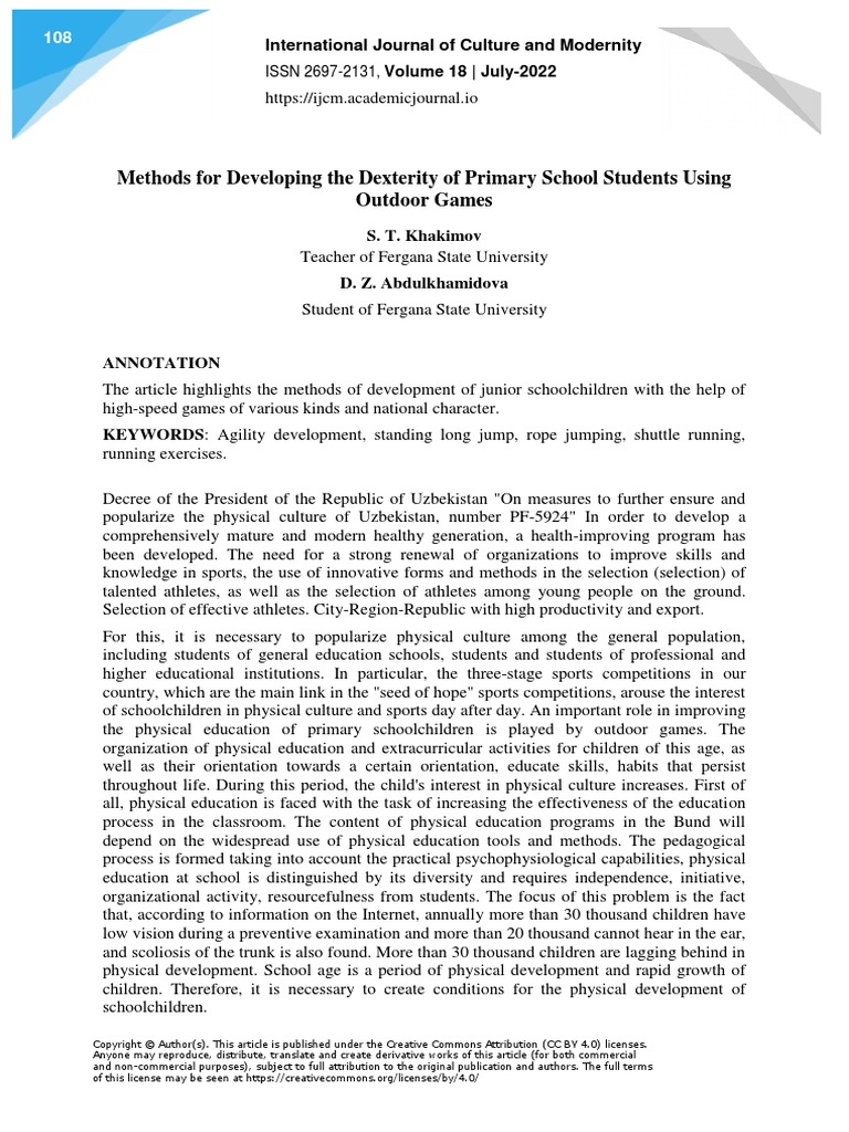 Methods For Developing The Dexterity of Primary School Students Using Outdoor Games | PDF ...