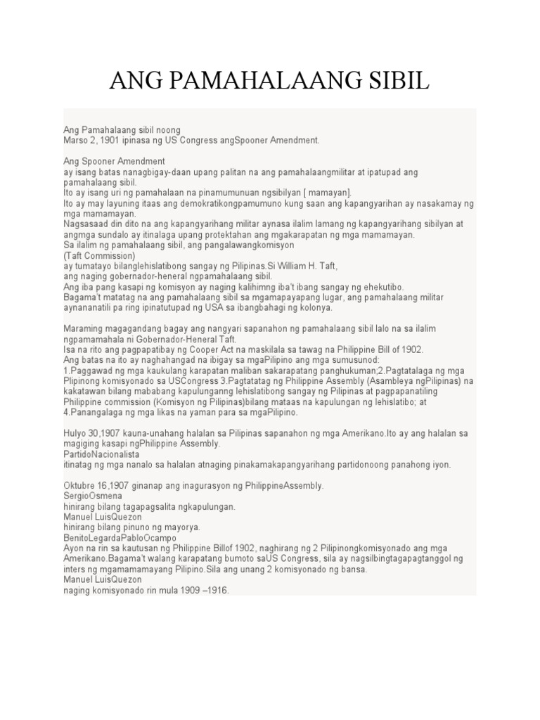 Ang Pamahalaang Sibil | PDF