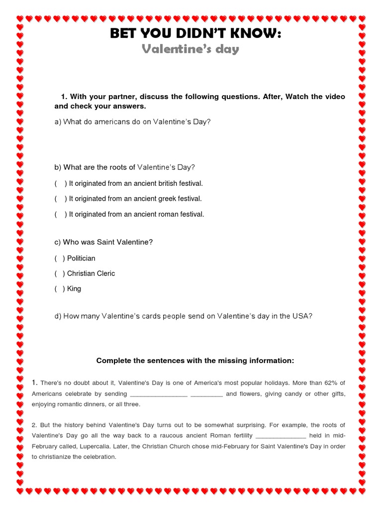 Listening Valentines Day Conversation Topics Dialogs - 99212 | Download ...