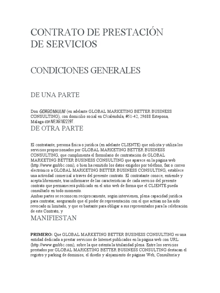 CONTRATO DE PRESTACIÓN de Servicios Digitales | PDF | Marketing de motores de búsqueda ...