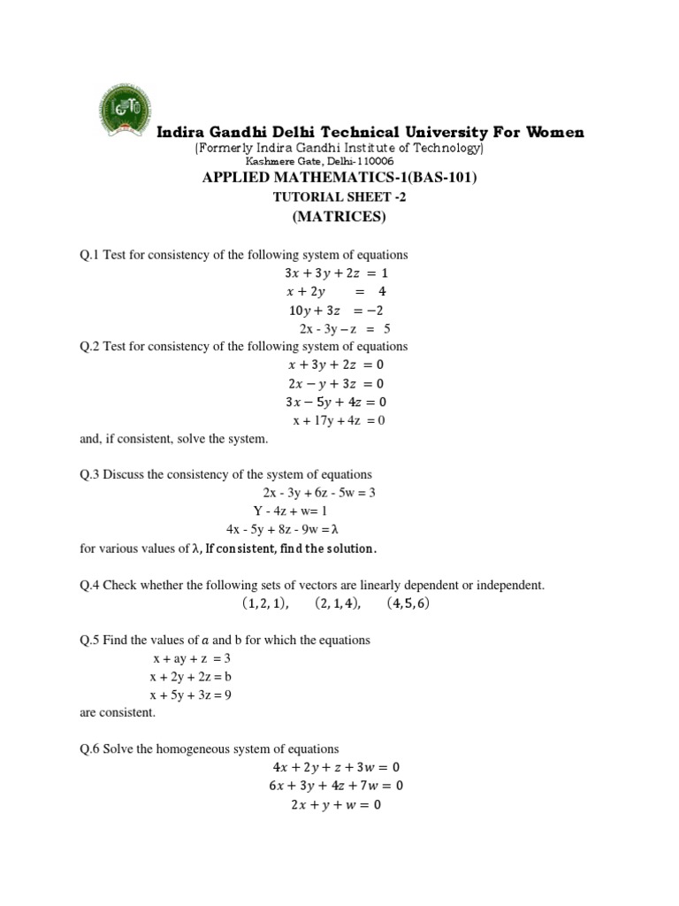 Tut Sheet 2 Matrices Pdf 