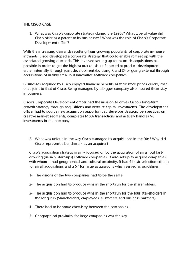 The Cisco Case | PDF | Mergers And Acquisitions | Venture Capital
