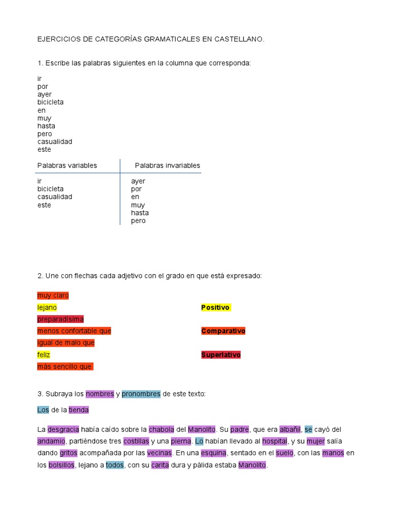 Ejercicios de Gramática en Español | PDF | Adverbio | Gramática