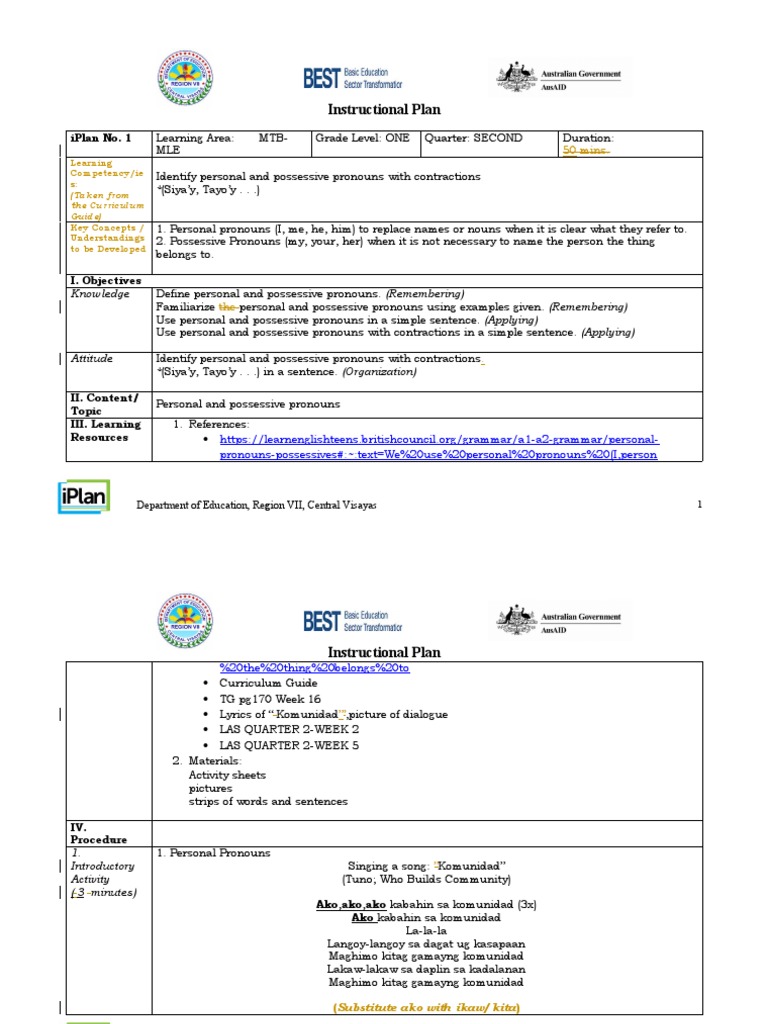 iPLAN GRADE 1 MTB - COMPETENCY 1 | PDF | Grammar | Linguistics