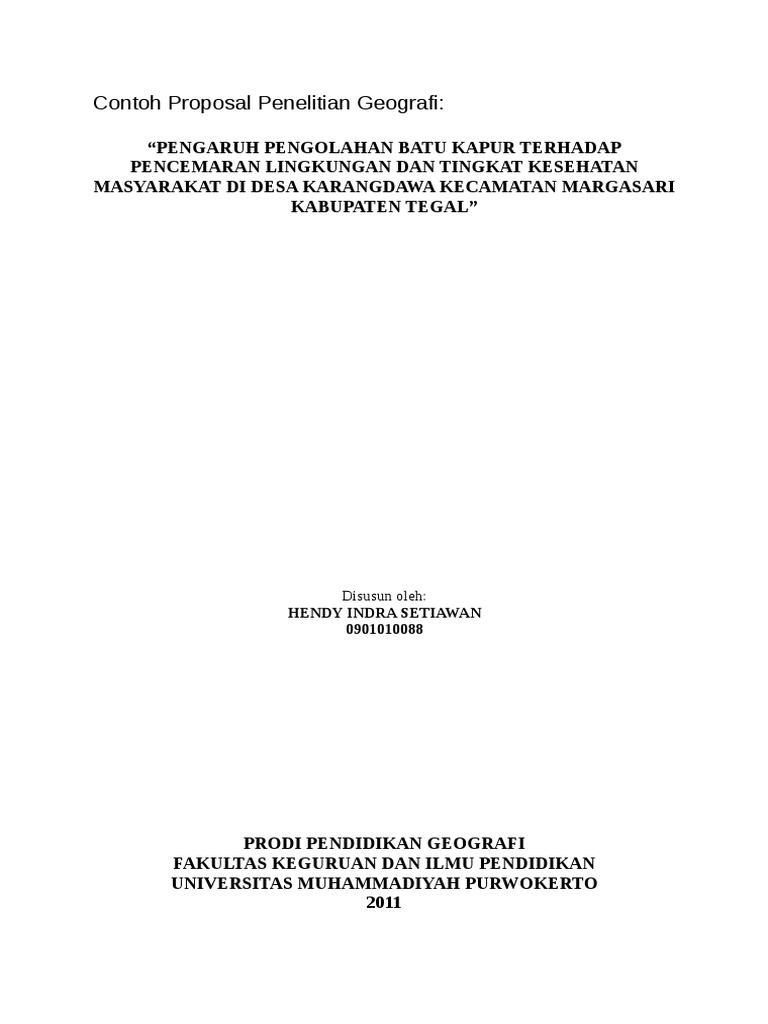 Contoh Proposal Penelitian Geografi:: Hendy Indra Setiawan 0901010088 | PDF