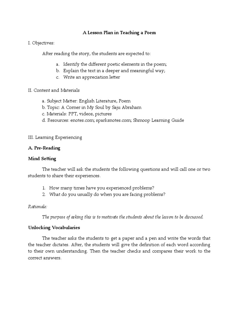 Teaching Poetry: Lesson Plan Guide | PDF