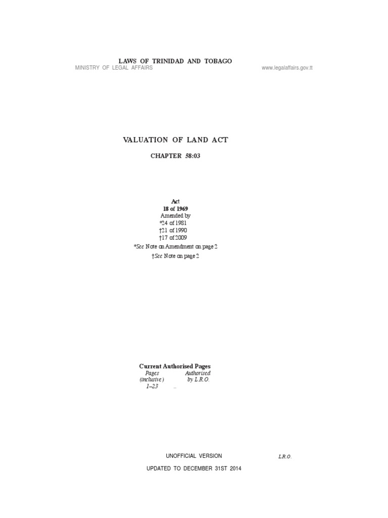Valuation of Land Act Overview | PDF | Real Estate Appraisal | Fee Simple