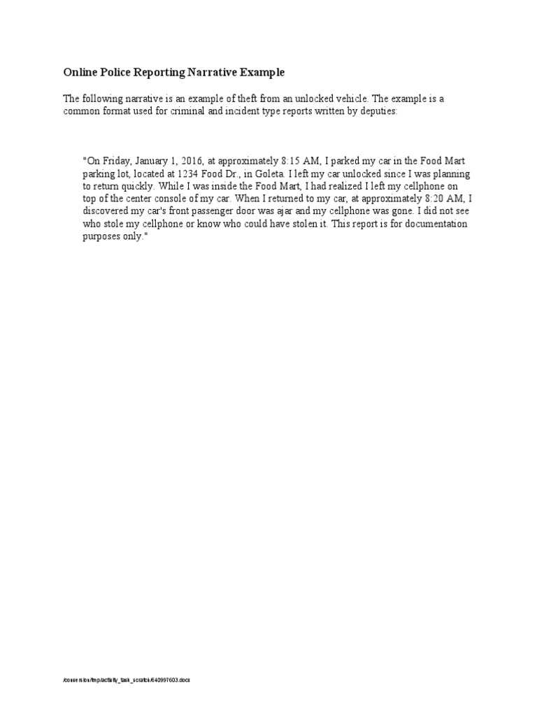 Online Police Reporting Narrative Example Final | PDF