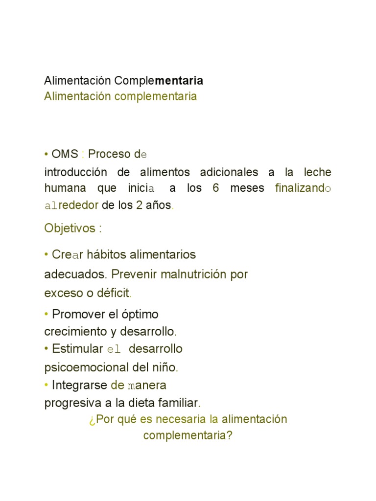 Alimentacion Complementaria | PDF | La leche materna | Alimentos