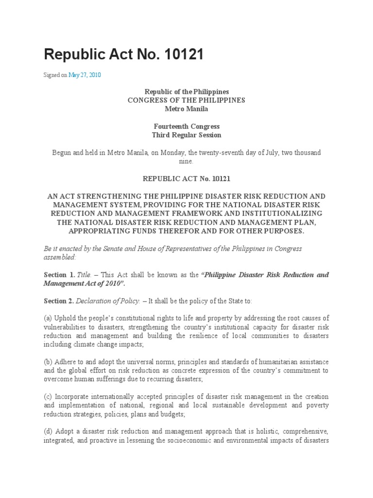 Ra 10121 | PDF | Emergency Management | Hazards