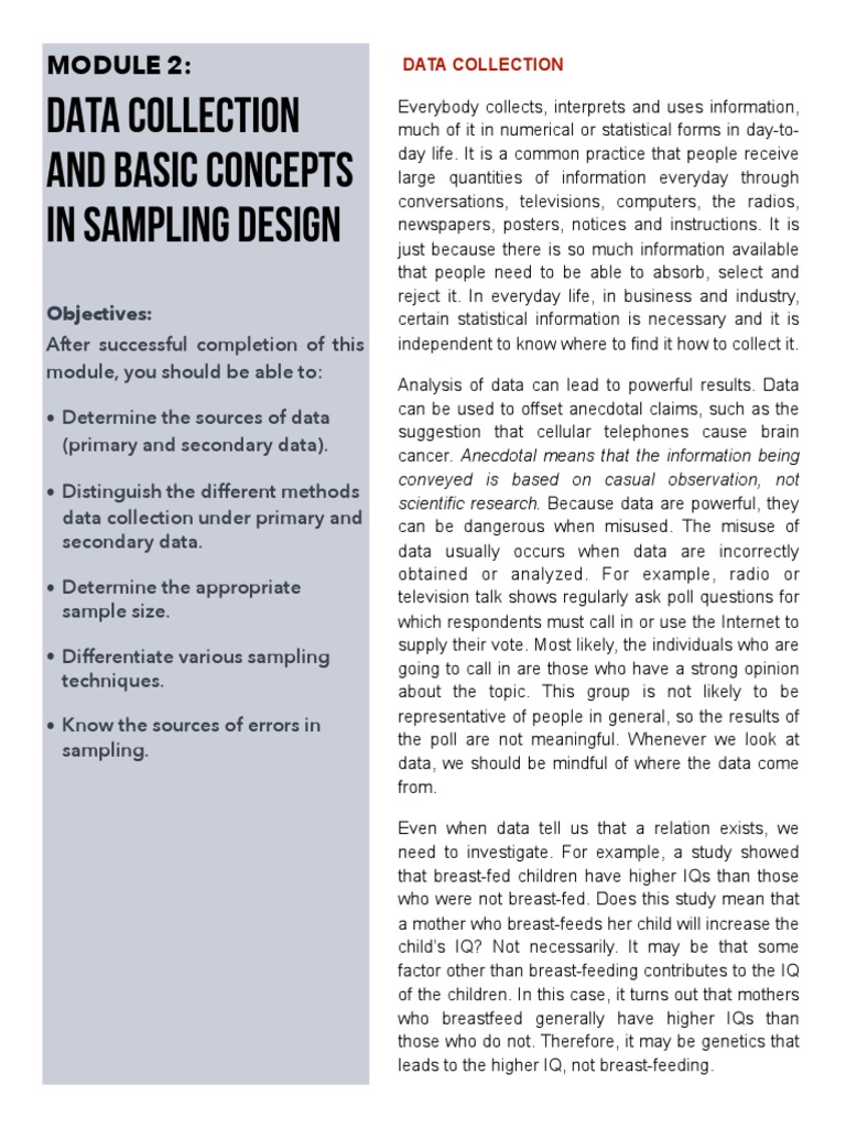 STAT 20053 Lesson 2 Data Collection, Sampling Techniques and Sample Size Determination | PDF ...