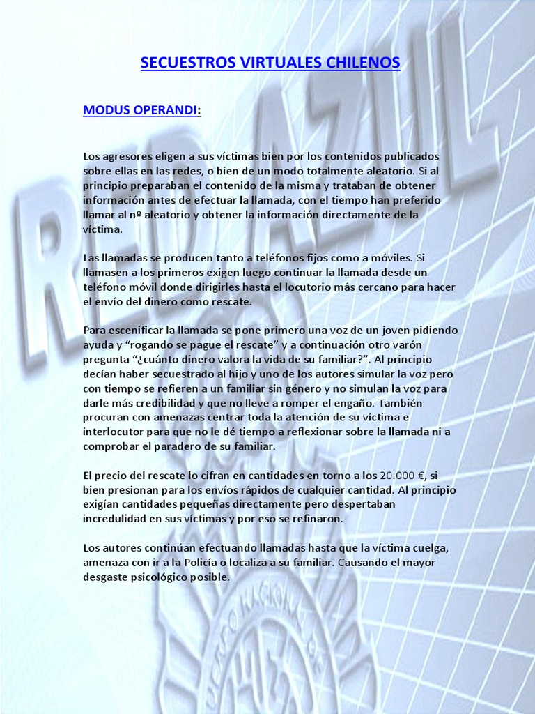 Secuestros-Virtuales-Chilenos 3 | Descargar gratis PDF | Secuestro | Policía