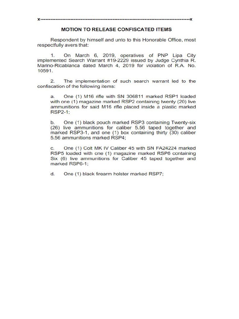 Motion To Release Firearm Sample | PDF