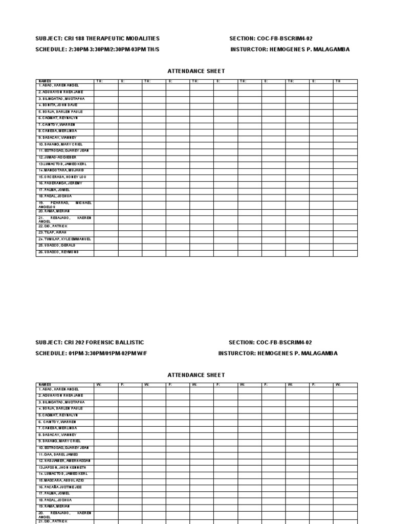 Attendance Sheet | PDF | Social Science