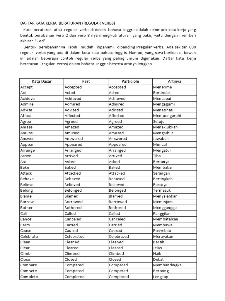 Daftar Kata Kerja 1 | PDF