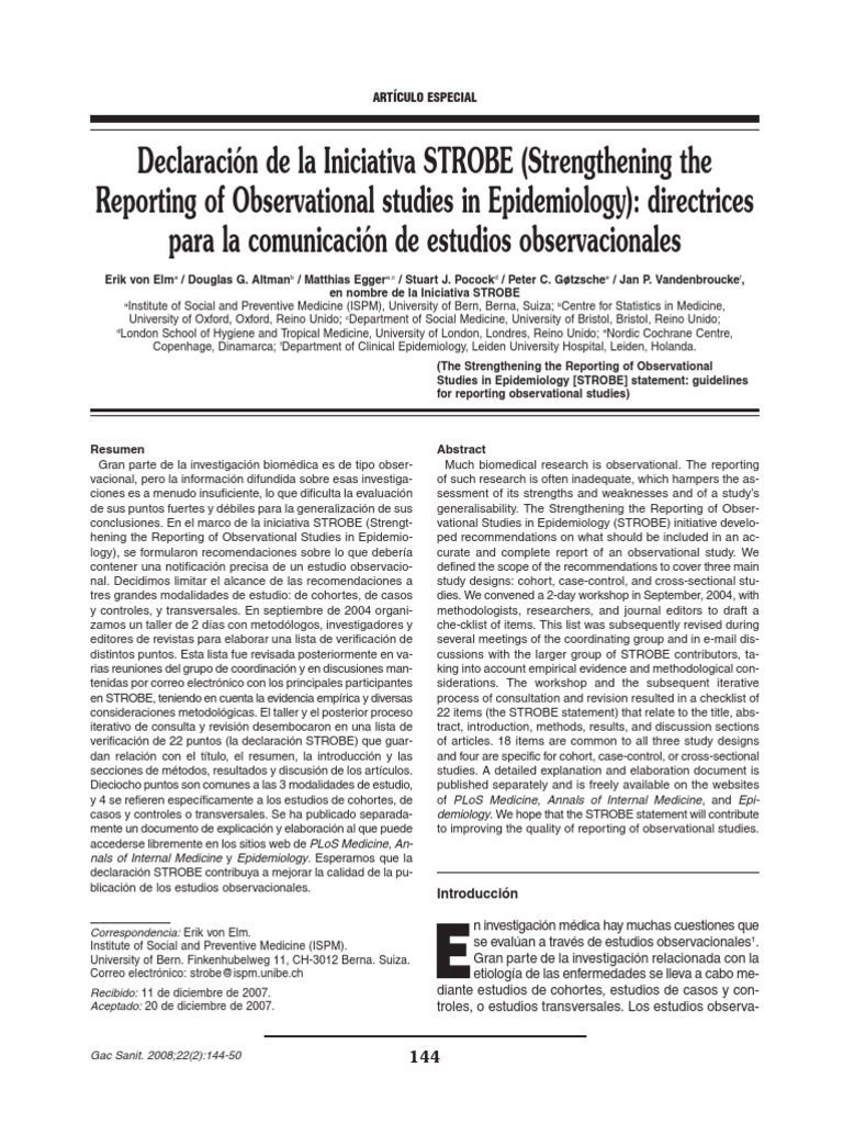 Declaración de la Iniciativa STROBE | PDF | Inquiry | Research Methods