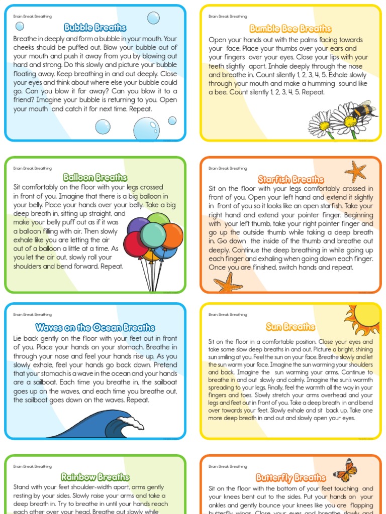 Color Mindful Minute Brain Break Cards | PDF | Breathing | Hand