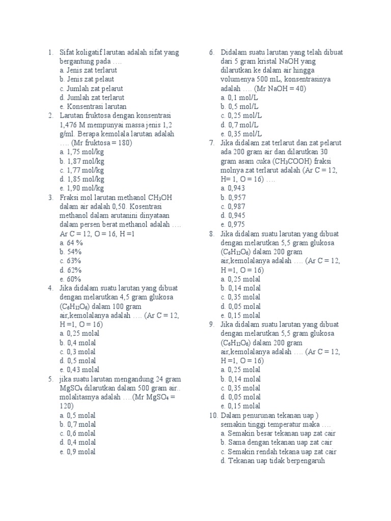 Soal Kimia Kelas 12 Ganjil | PDF