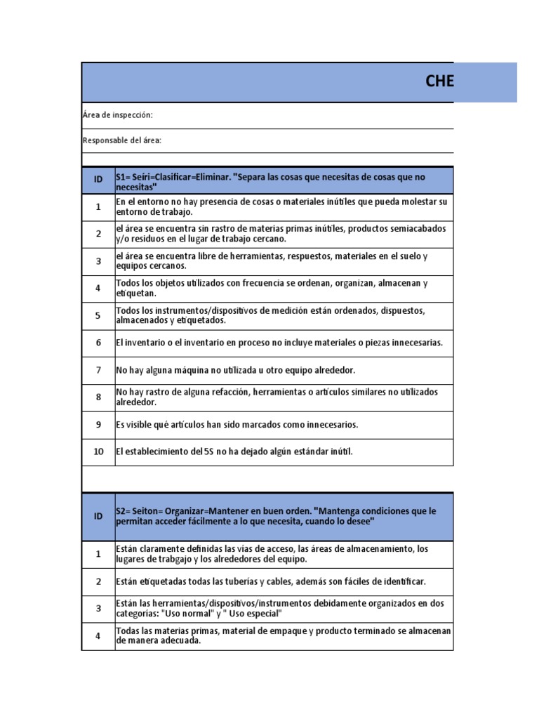 Checklist 5S para Inspección y Limpieza | PDF